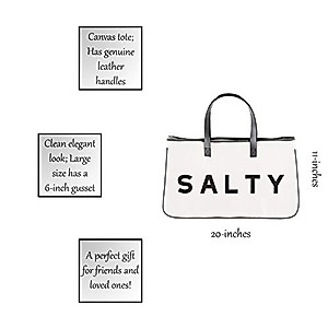 Santa Barbara Design Studio Canvas Tote Bag with Waterproof Lining and Genuine Leather Handles Face-to-Face Collection, 20" x 11", Salty
