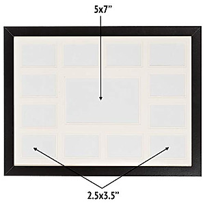 WOOD SIDE ORBIS School Years Picture Days Collage Frame with Double White Mat, Displays One 5x7 Photo and Twelve 2.5x3.5 Pictures, Landscape, Portrait, K-12 Keepsake