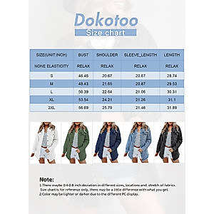 Dokotoo Women's Casual Boyfriend Oversized Lapel Button Up Long Sleeve Denim Trucker Jacket Distressed Ripped Denim Jackets Fray Hem Tassels Jean Jacket for Women with Pockets, (US 8-10) M,Black
