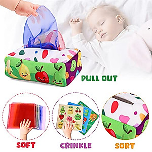 Baby Toys 6 to 12 Months - Baby Tissue Box Toy - Montessori Toys for 1 Year Old, Soft Stuffed High Contrast Crinkle Infant Sensory Toys, Boys&Girls Newborn Toys Kids Early Learning Toys Baby Gifts