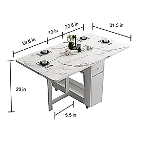 FUNROLUX Folding Dining Table and 4 Piece Folding Dining Chair Set, White Wooden Foldable Dining Table with Padded Seats Chairs