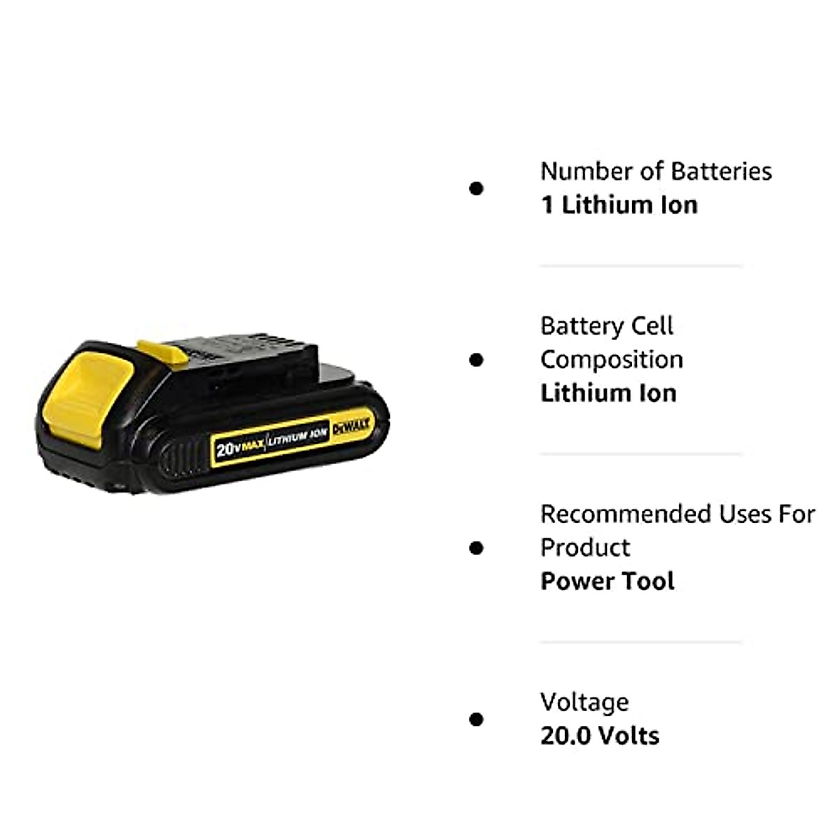 De-Walt DCB207 20V 20 Volt MAX Lithium-Ion Battery Pack, Black