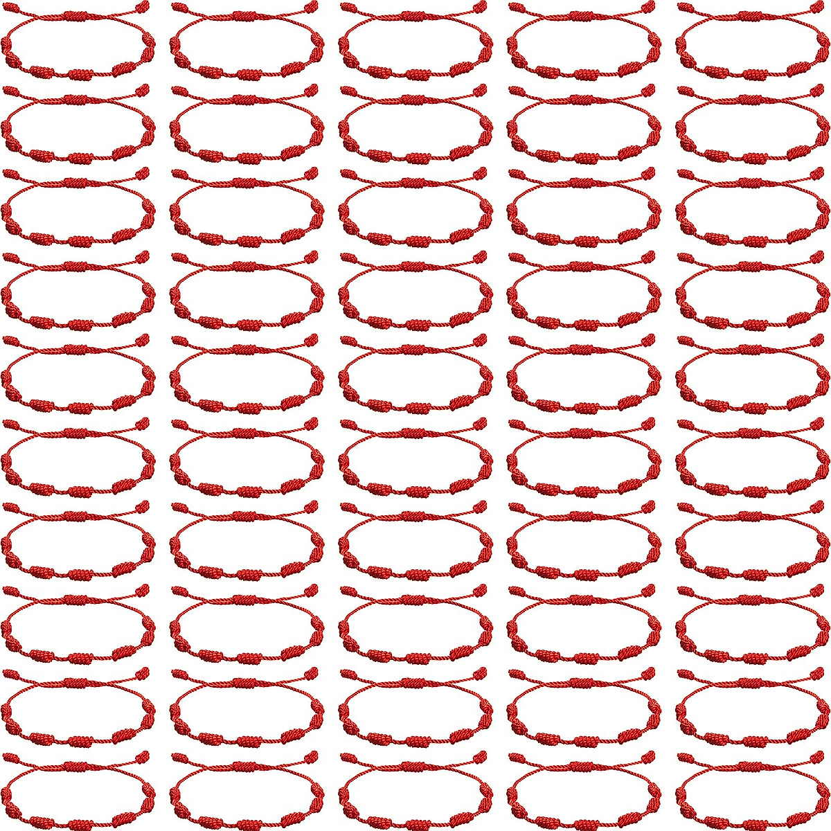 Epakh 50 Pieces Red String Bracelets 7 Knot Braided Bracelet Adjustable Cord Kabbalah Protection Bracelet Handmade Friendship Amulet Good Luck Bracelet for Women Men