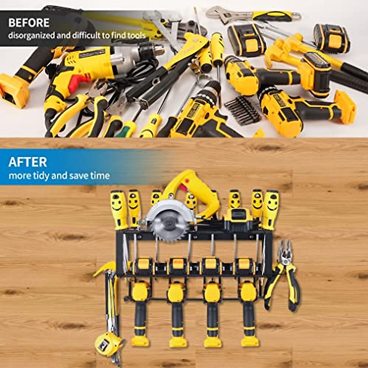 PLOSIF Power Tool Organizer, Ultra Heavy Duty Wall Mount Drill Holder 3 Layers Floating Shelves, Garage Shelving on Pegboard, Garage Organization and Storage Rack for Dad