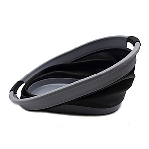 SAMMART 28L (7.4 gallon) Collapsible Plastic Laundry Basket-Oval Tub/Basket - Portable Washing Tub-Space Saving Laundry Hamper, Water capacity: 22L (5.8 gallon) (1, Bright Blue)