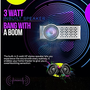 Egate Bluetooth Projector, Full HD 1080p Native with 4k TV stick support, 300 ANSI, 210" Max Screen Size | Inbuilt Speaker | AV, VGA, HDMI, SD Card, USB, Audio Out | (i9 Pro-Max, Black)