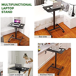 SMUGDESK.COM Mobile Laptop Desk Sit-Stand Desk Adjustable Height Laptop Desk Cart Ergonomic Table Small Standing Desk with Pneumatic Height Adjustments (Obsidian)