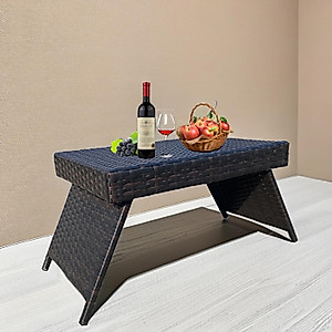 Asifom Patio Wicker Table Outdoor Foldable Coffee Table Leisure Folding Standing Table Portable Side Table Balcony Garden Lawn Poolside Backyard Bistro Furniture