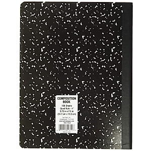 Top Flight Sewn Marble Composition Book, Black/White, Quad Rule, 4 Squares per Inch, 9.75 x 7.5 Inches, 100 Sheets (41320)