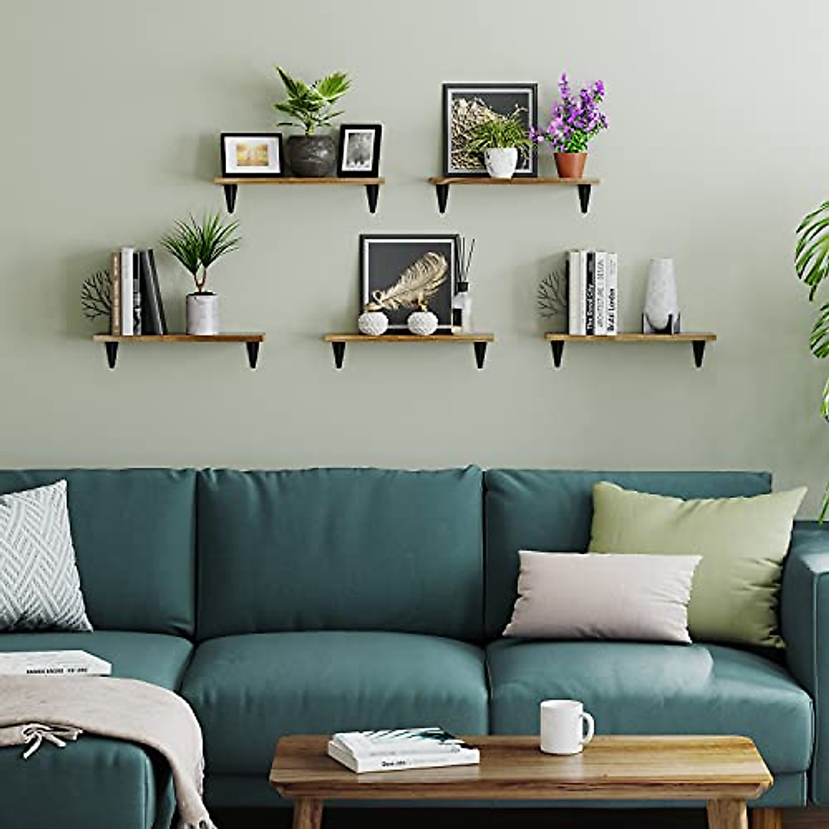 You Have Space Flota 17"x 4.5" Book Shelves, Floating Shelves for Living Room Decor, Bathroom Storage, Kitchen, Kids Room Natural Burned Set of 5