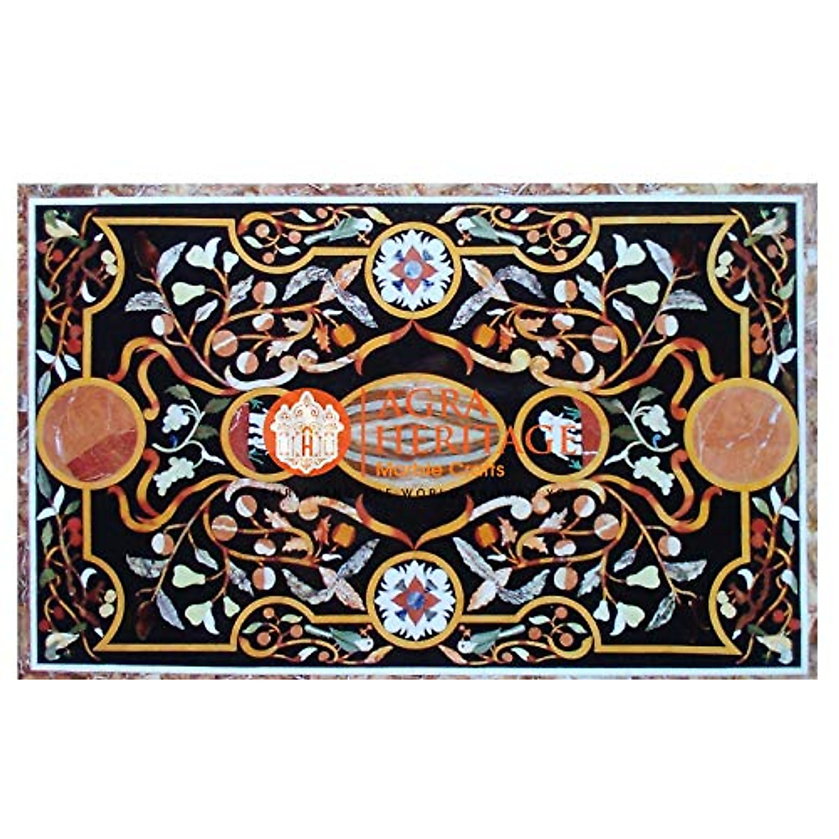 Black Marble 4'x2' Dining Garden Table Top Pietra Dura Inlay Hallway Decor