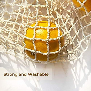 Yiplus Cotton Mesh Produce Bag, 2 Pack Reusable Ecology Washable Organic Shopping Grocery Farmer Market Bags String Net Tote for Vegetables and Fruit with Long/Short Handle (Beige)