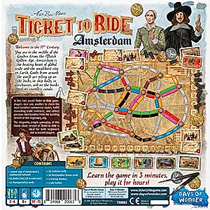 Ticket to Ride Amsterdam Board Game - Train Route-Building Strategy Game, Fun Family Game for Kids & Adults, Ages 8+, 2-4 Players, 10-15 Minute Playtime, Made by Days of Wonder