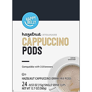 Amazon Brand - Happy Belly Light Roast Cappuccino Coffee Pods, Hazelnut Flavored, Compatible with K-Cup Brewers, 24 Count