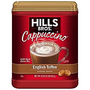 Hills Bros. Instant Cappuccino Mix, English Toffee Cappuccino Mix - Easy to Use and Convenient - Frothy, Decadent Cappuccino with a Buttery Toffee Flavor (16 Ounces, Pack of 1)
