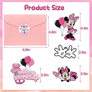 EnlSinr 9 Pcs Pink Minnie Cake Decorations for Girls, Pink Bow and White Gloves Mouse Birthday Decorations Minnie Birthday Cake Topper for Girls 1st 2nd 3rd Birthday Party Baby Shower Decorations