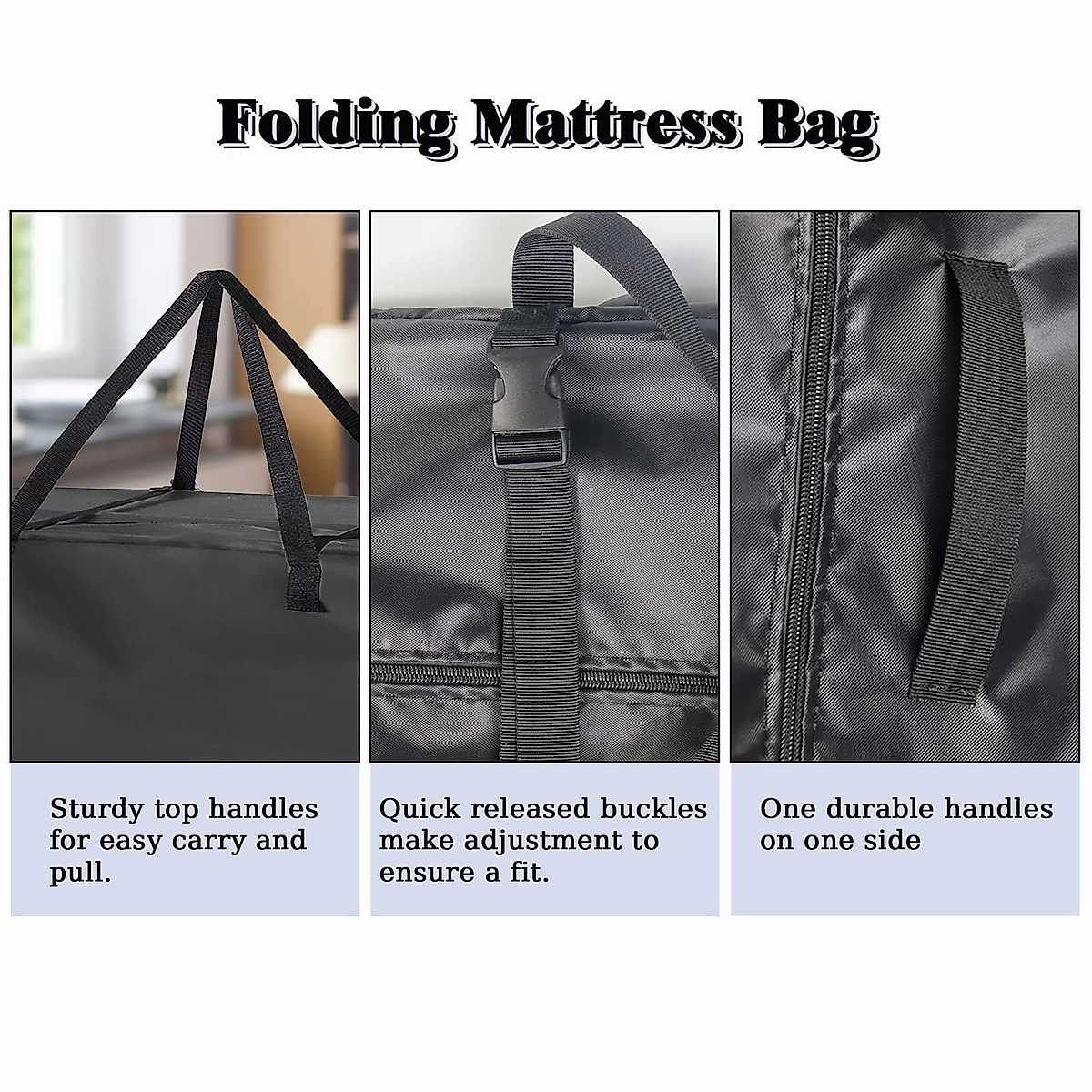 Andacar Folding Mattress Storage Bag for Tri-Fold Mattress, Fits Up for Full 6 Inch Mattress Folding Mattress Bag Trifold Memory Foam Mattress Case- 54 x 25 x 19 Inches