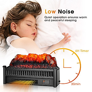 COSTWAY Electric Fireplace Log Heater with Remote Control, 23-Inch Realistic Ember Bed Insert Log with 0.5-6H Timer, Adjustable Flame Brightness and Temperature, Overheating Protection, 1400W