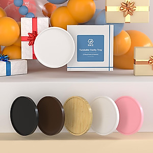 White Lazy Susan Organizer for Table Cabinet, 9 inch Bamboo Kitchen Countertop Organizer for Salt Olive Oil and Pepper Counter Sink Trays Wooden Turntable for Spice Soap Bottles Dining Room Decor