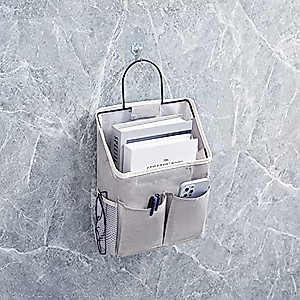 Wall Hanging Storage Basket Bag with Free Hooks,Bedside Storage Caddy,Dorm Room Essentials(2PC,Grey)