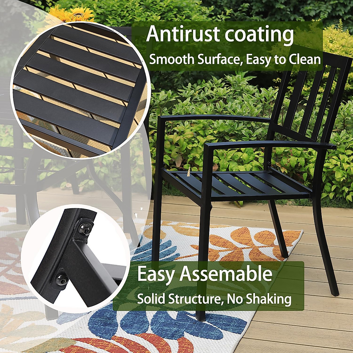 PHI VILLA 5 Piece Metal Patio Dining Set 37" Square Patio Bistro Table and Garden Backyard Chairs - Umbrella Hole 1.57"