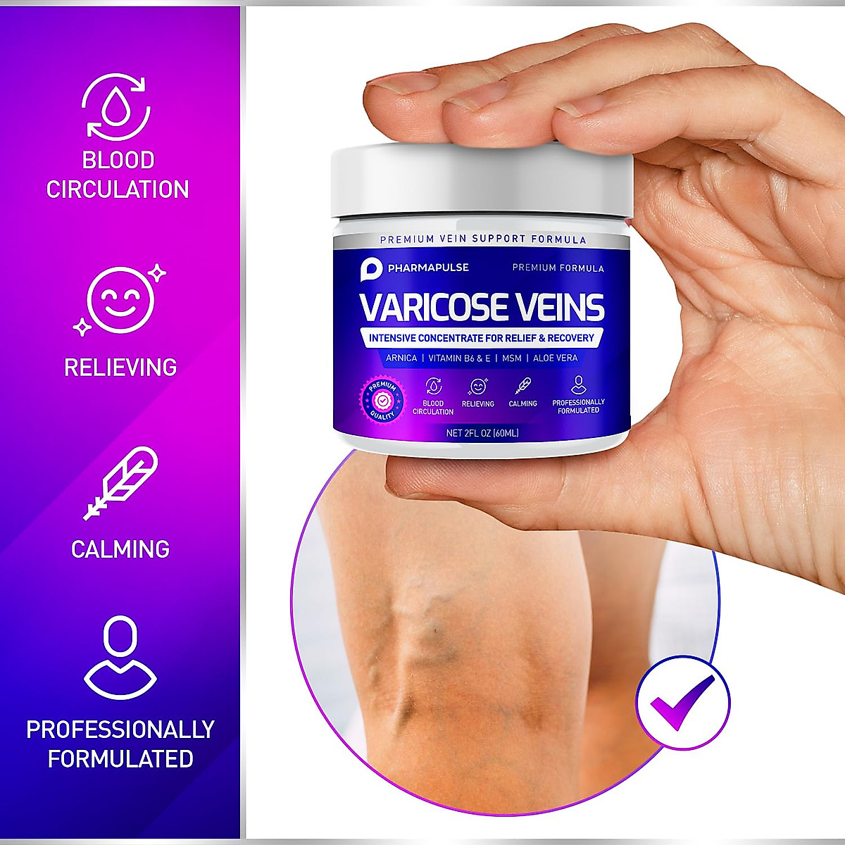 Pharmapulse Varicose & Spider Veins Soothing Leg Cream - Relaxing Leg Cream Formula - Fast-Acting Relief Cream - Expertly Crafted for Optimal Comfort 2oz
