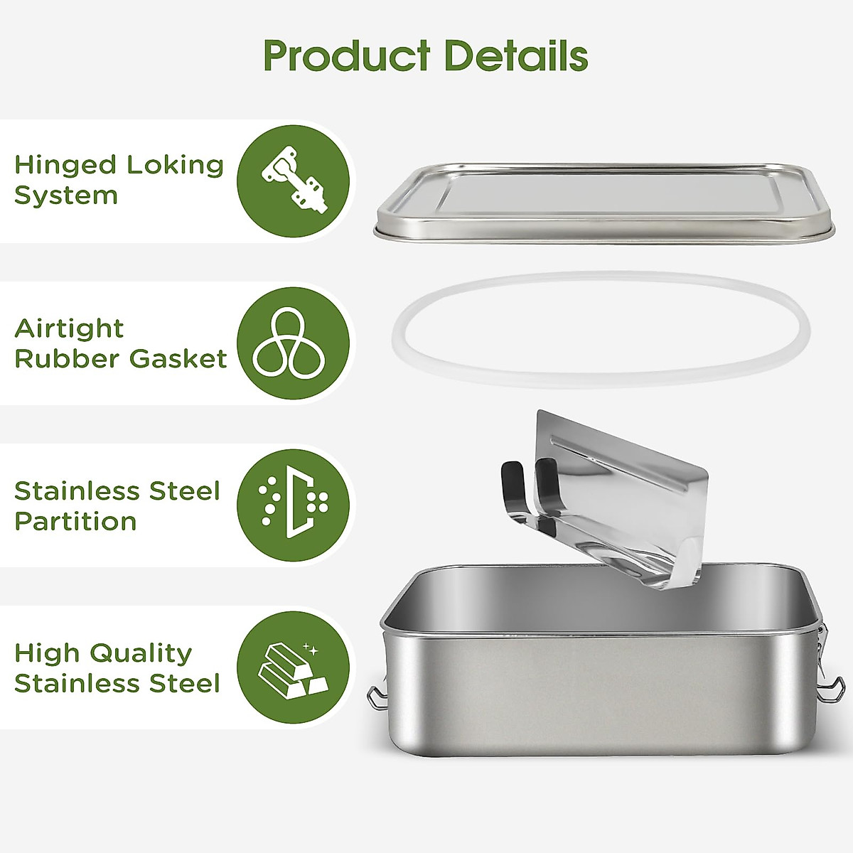 SUTETLW 304 Stainless Steel Bento Box 3 Pack Stainless Steel Containers With Lids 2400/1400/850ml,Leak-Proof & Stackable Storage Stainless Steel Food Storage Containers for Soup Salad Leftover