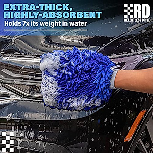 Relentless Drive Premium Car Wash Mitt (2-pack, Extra Large) - Car Wash Sponge - Chenille Microfiber Car Wash Mitt Scratch Free - Ultra Absorbent Microfiber Mitt for Cars, Trucks, SUVs, Boats & Motorcycles