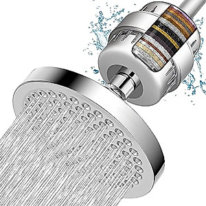 Nuodan Filtered Shower Head, High Pressure Rain Shower Head Filter Set for Hard Water Removes Chlorine and Harmful Substances (Chrome)