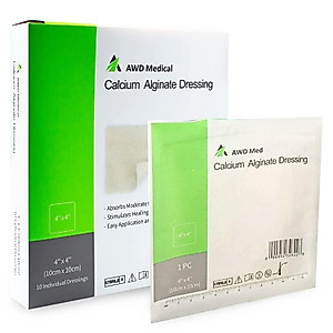 AWD Silver Calcium Alginate Dressing for Wound Care - Skin, Wound Care Products, Bandages Large Wound Care, Non Stick Pads for Wounds, Comfortable & Absorbent (4"x5", 5 Count)