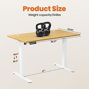 Sweetcrispy Electric Standing Desk Adjustable Height, 40 x 24 inch Stand up Sit Stand Desk with Spliced Board, Ergonomic Home Office Rising Table Computer Workstation Gaming Work Desk, Oak