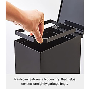 Yamazaki Home Sanitary Step Trash Can - Small Space Waste Bin For Bathroom Kitchen, Plastic, 1 gallon | 3.9 liters, Handles, Lid, No Assembly Req.