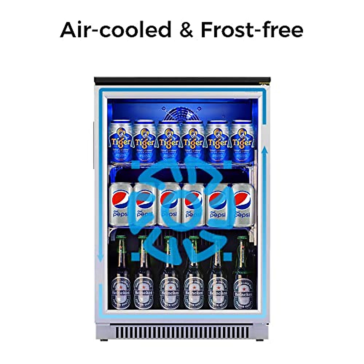 WEILI Beverage Refrigerator and Cooler, 20 Inches Wide Under Counter Fridge with Stainless Steel & Glass Door, Auto Defrost, Freestanding or Built in