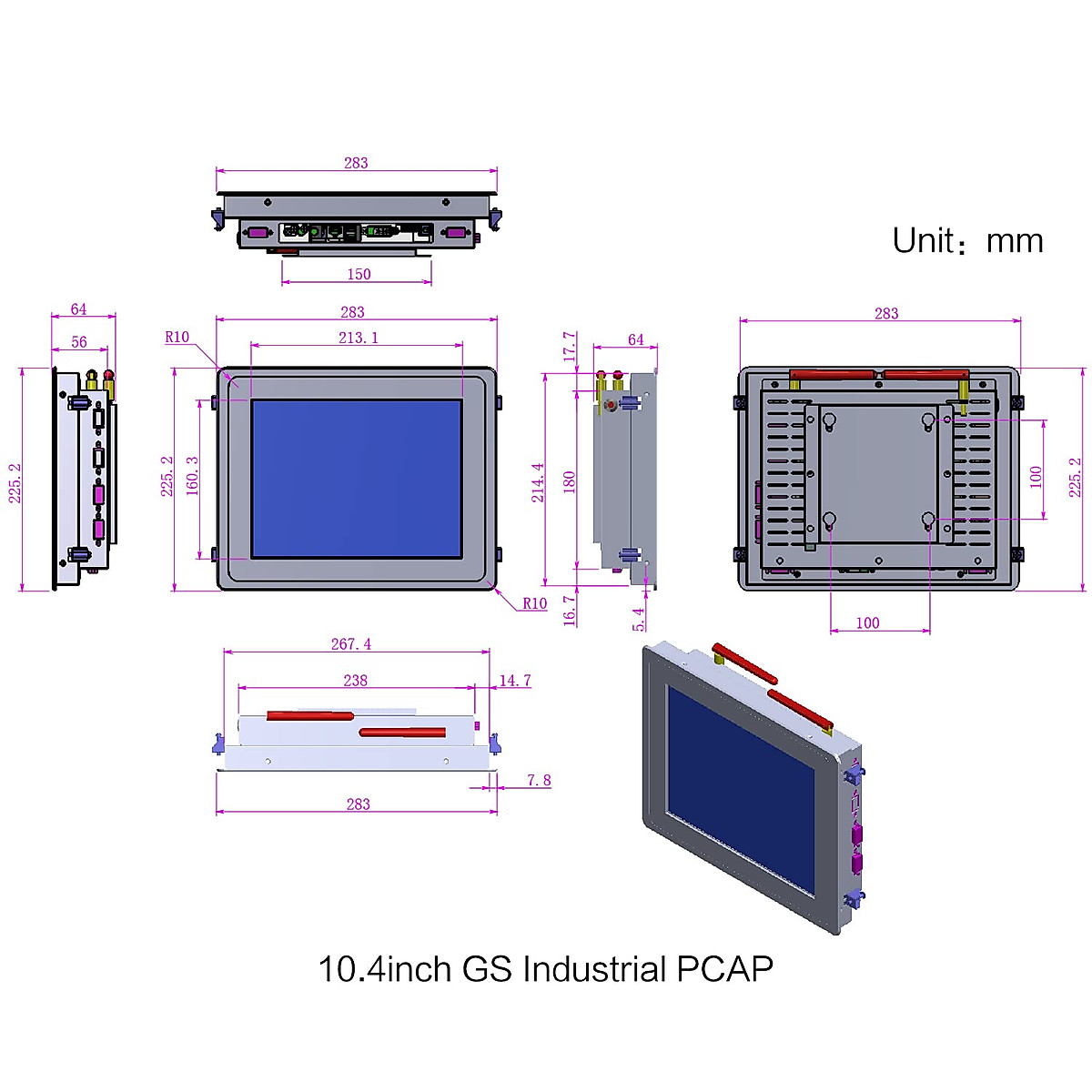 LEANGLE 10.4" 4:3 Industrial Embedded Touch Panel PC,Capacitive Touch Screen,Intel CORE i5-10210U,2*COM,Windows 10