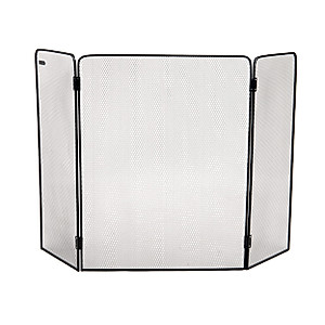 Mind Reader 3-Panel Fireplace Screen, Folding, Indoor Outdoor, Stand Alone, Metal Mesh, 26.25"L x 0.25"W x 24"H, Black