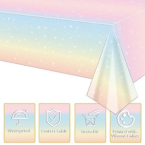 QUERICKY 4 Pack Pastel Rainbow Tablecloths, 51x87'' Plastic Disposable Rectangle Pastel Rainbow Table Cover for Girls Rainbow Birthday Party Decorations Baby Shower Party Supplies