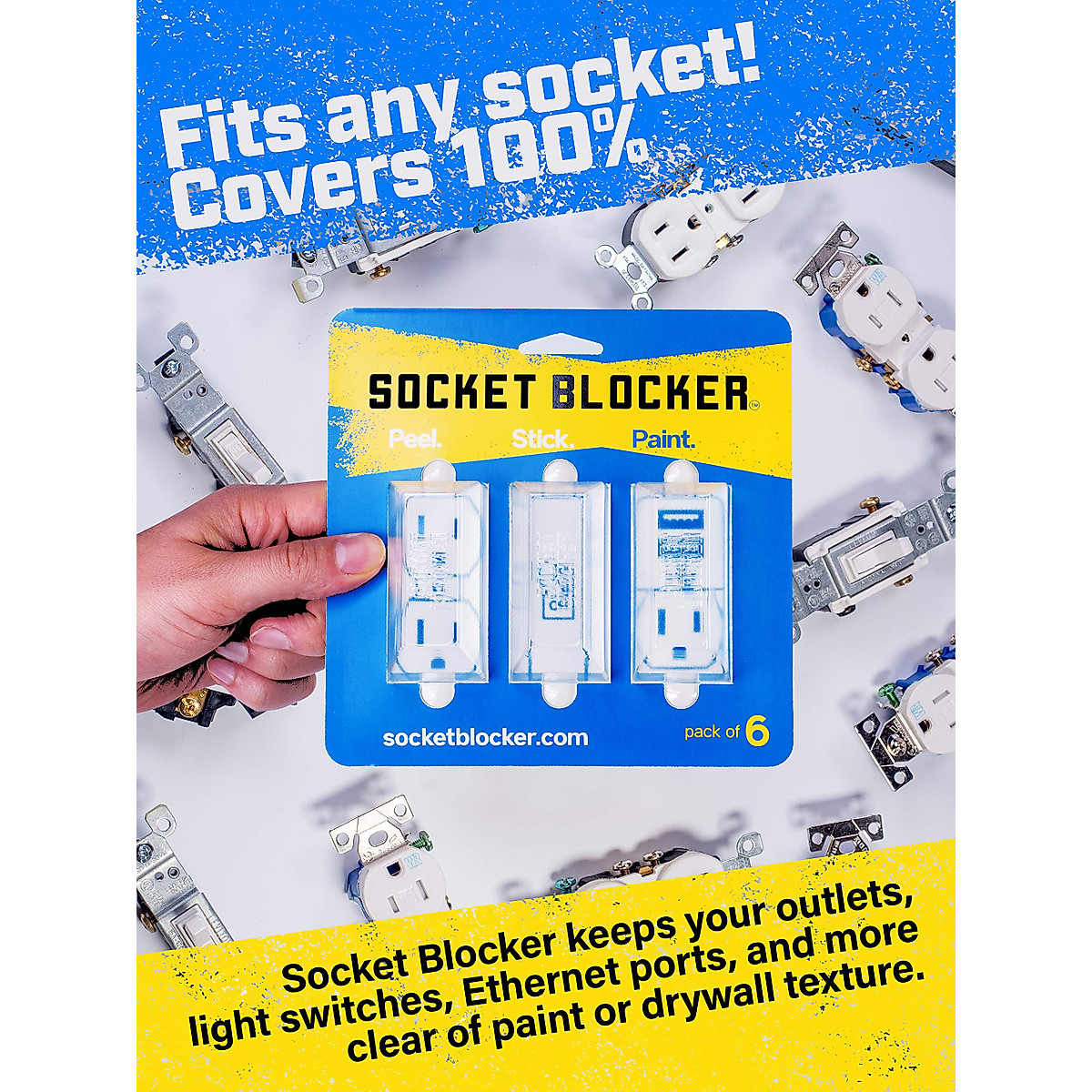Socket Blocker – The Smarter Outlet Cover for Drywall & Painting – Better Than Tape for Remodeling & DIY Projects - 30 Pack