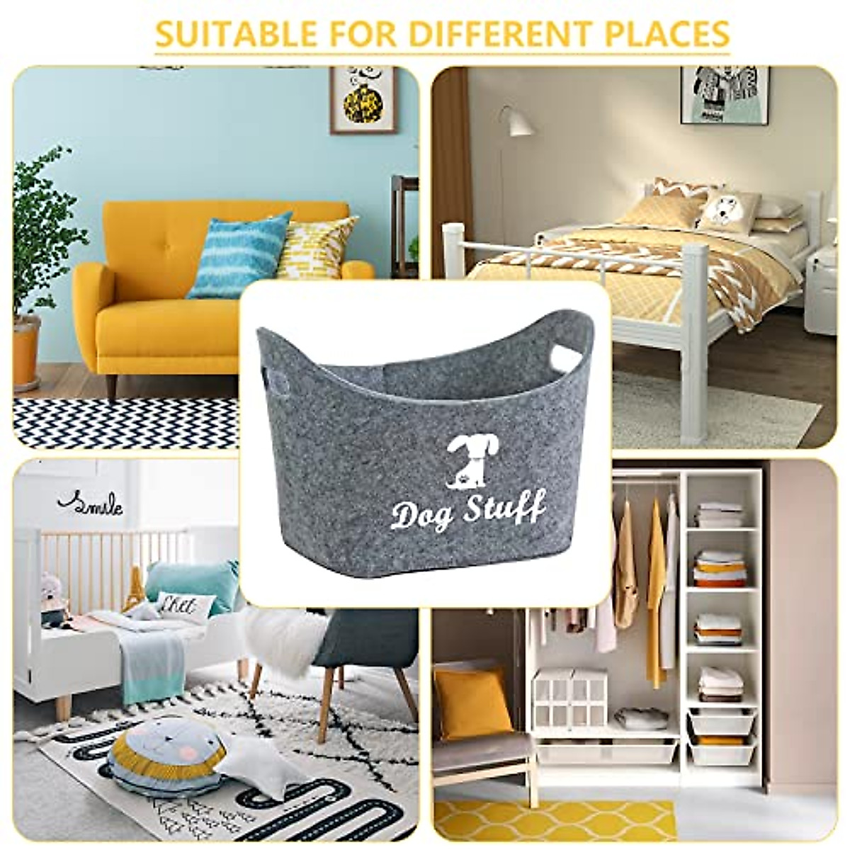 Geyecete Soft felt Pet Toy Bin Dog Toys Storage Bins - with Handles, Pet supplies storage Basket/Bin Kids Toy Chest Storage Trunk (Grey)