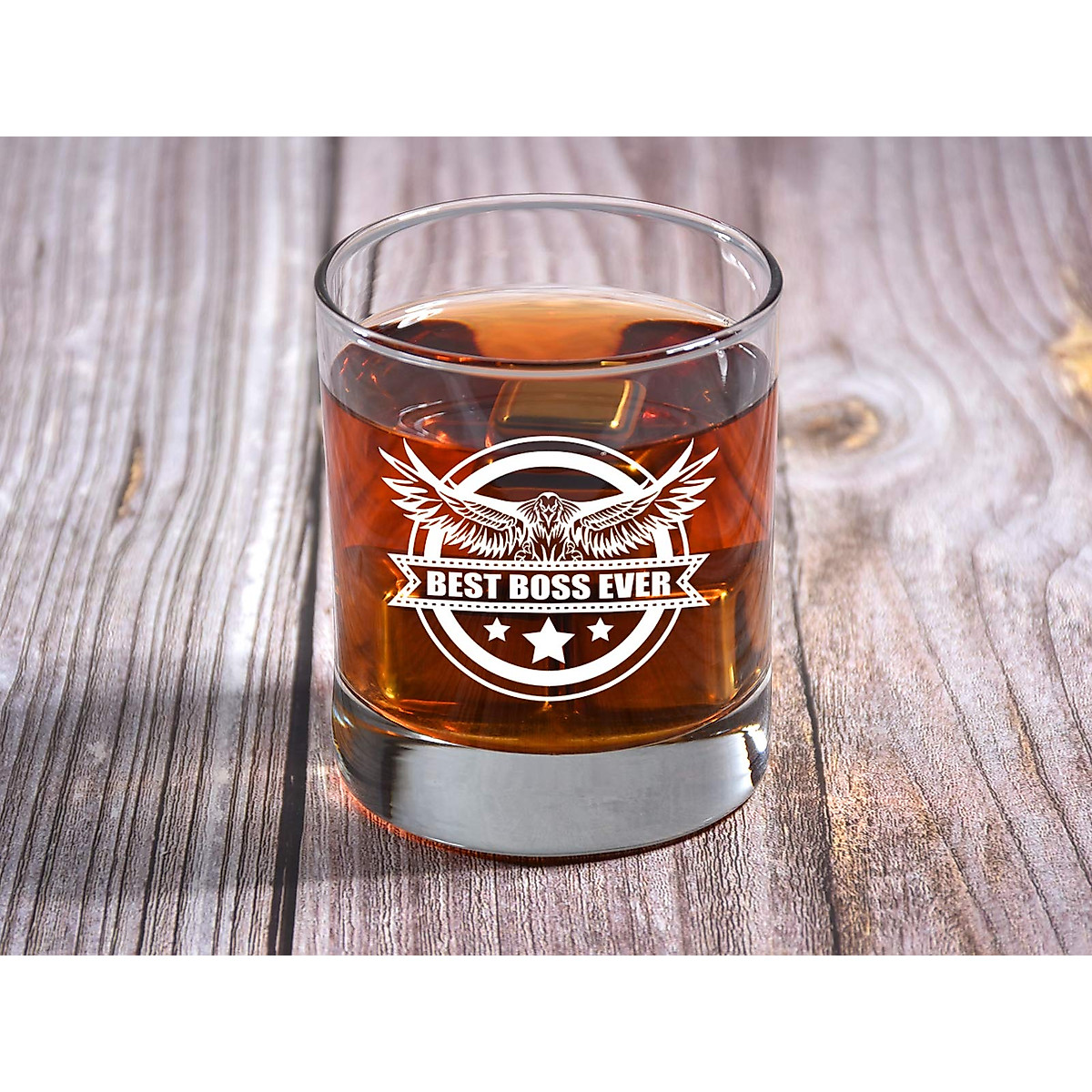 Best Boss Ever Whiskey Glass Stones Gifts for Boss, Funny Men's Christmas Birthday Day Gifts for Boss Supervisor Office Administrator Mentor Manager Coach Friends, Bourbon Scotch Glass Gift Set