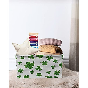 Large Capacity Storage Bins 2Pcs St. Patrick's Day Clover Pettern Storage Cubes, Collapsible Storage Baskets for Organizing for Bedroom Living Room Shelves Home 15x11x9.5 In