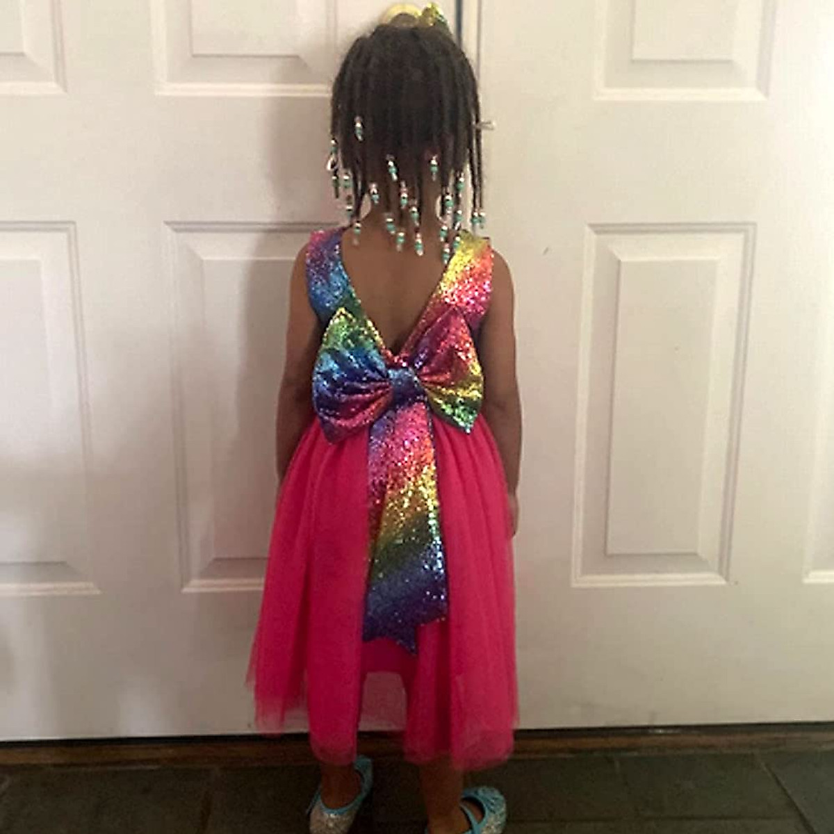 Cilucu Flower Girl Dress Baby Toddlers Sequin Dress Tutu Kids Party Dress Bridesmaid Wedding Gown Birthday Dress Rainbow Hot Pink 4T-5T