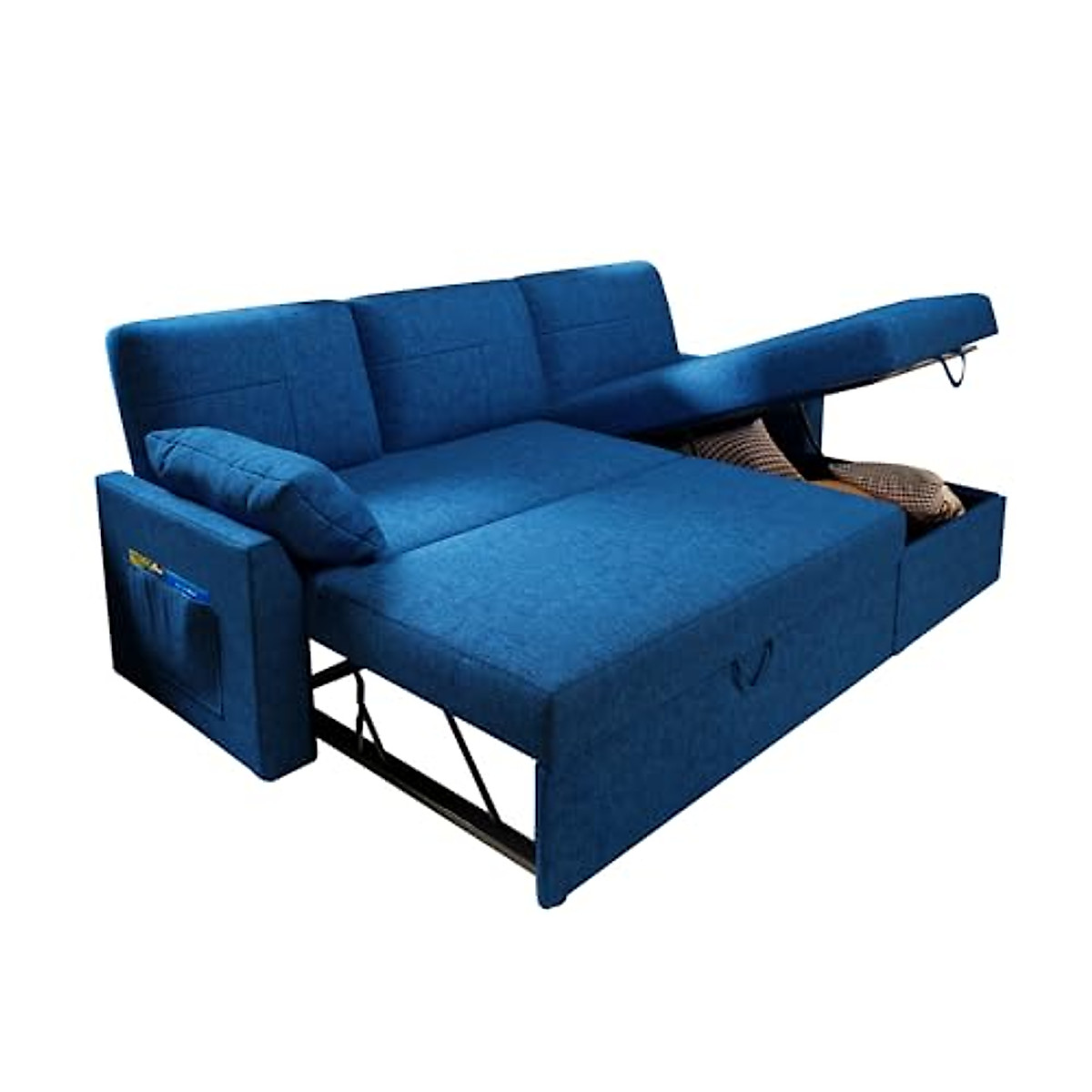 VanAcc Sofa Bed, Sleeper Sofa with Storage Chaise- 2 in 1 Pull Out Couch Sofa for Home Office, Living Room, Comfy Sofa Sleeper, Blue Linen Couch
