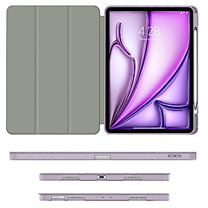 Soke Case for iPad Air 13 Inch M3/M2（2025/2024 & iPad Pro 12.9 Inch 6th/5th (2022/2021) with Pencil Holder - [Full Body Protection + Auto Wake/Sleep],Soft TPU Back Cover, Violet