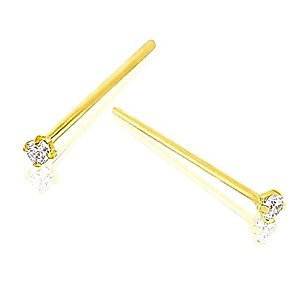 18G LONG 3/4" 19MM GOLD PRONG SET CZ GEM STEEL NOSE RING BEND IT FIT STUD SCREW Style 88888-278