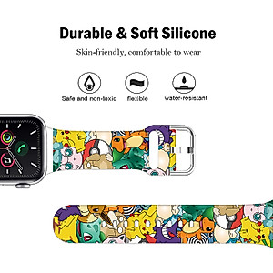 Hepsun Compatible with Apple Watch Band Pikacu Dinosaur 38mm/40mm/41mm/42mm(Series10),Soft Silicone Magic Fancy Strap Compatible with iWatch Series SE 10 9 8 7 6 5 4 3 2 1 Men Women