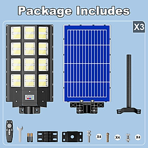 XMPTYN Solar Street Light 3200W,Solar Street Lights Outdoor Waterproof, 240000LM 8000K Solar Powered Street Light,Dusk to Dawn,with Motion Sensor,LED Wide Angle Lamp (3)