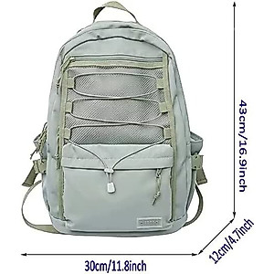 HCOOLE Kawaii Backpack with Plush Pendant School Backpack Cute Waterproof Mesh Camping Aesthetic Solid Color Backpack