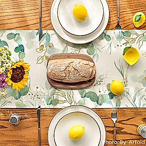 Artoid Mode Beige Greenery Eucalyptus Summer Table Runner, Spring Seasonal Anniversary Holiday Kitchen Dining Table Decoration for Indoor Outdoor Home Party Decor 13 x 72 Inch