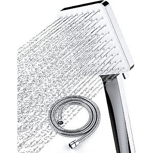 Newentor Handheld High Pressure Shower Head, 6 Spray Modes/Settings Detachable Shower Head, Chrome Finish Square Shower Head with Stainless Steel Hose and Multi-Angle Adjustable Shower Stand