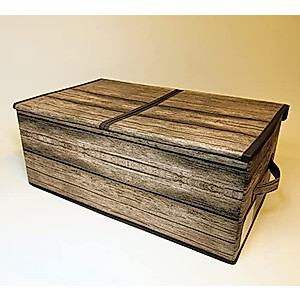 Double Compartment X-Large Collapsible Multi-Use Storage Bins with Dual Lids, Fold-up Cloth and Home Décor Dual Space Storage Caddy Box, Two Compartment Closet Chest (Pack of 2, Reclaimed Wood)